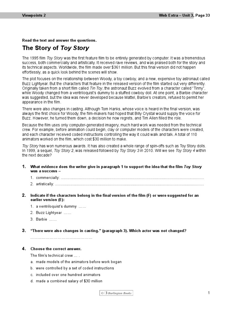 Viewpoints2 WEBs U3-ToyStory 7116 | PDF | Animation | Leisure