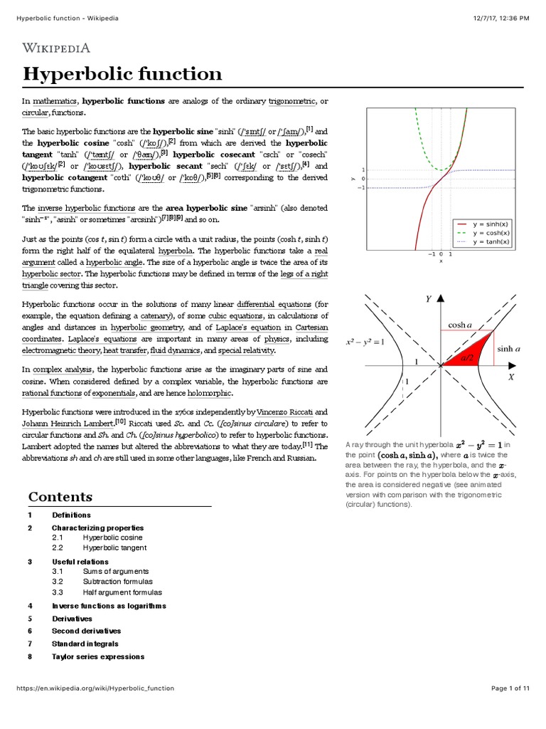 Hyperbolic Function - Wikipedia | PDF | Trigonometric Functions ...