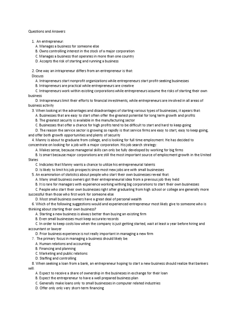 Entrpreneurship Exam | PDF | Entrepreneurship | Small Business