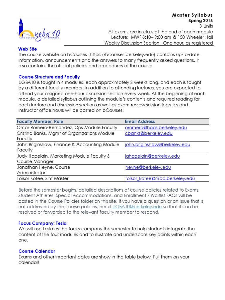 UGBA 10 Course Overview Spring 2018 | PDF | Lecture | Syllabus