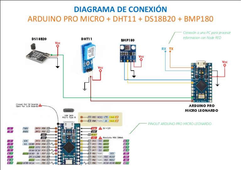 Conexion Arduino Pro Micro y Sensores DHT11, BMP180, DS18B20 | PDF