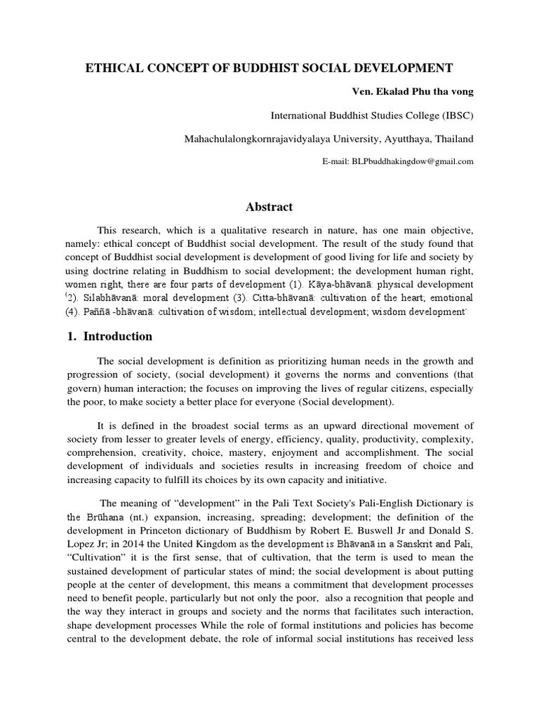 Ethical Concept of Buddhist Social Development (Full Article By. Phodhi ...