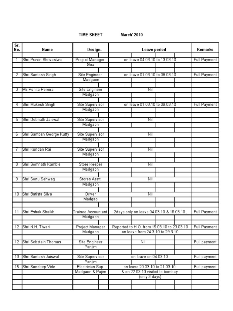 Time Sheet Send To HO | PDF