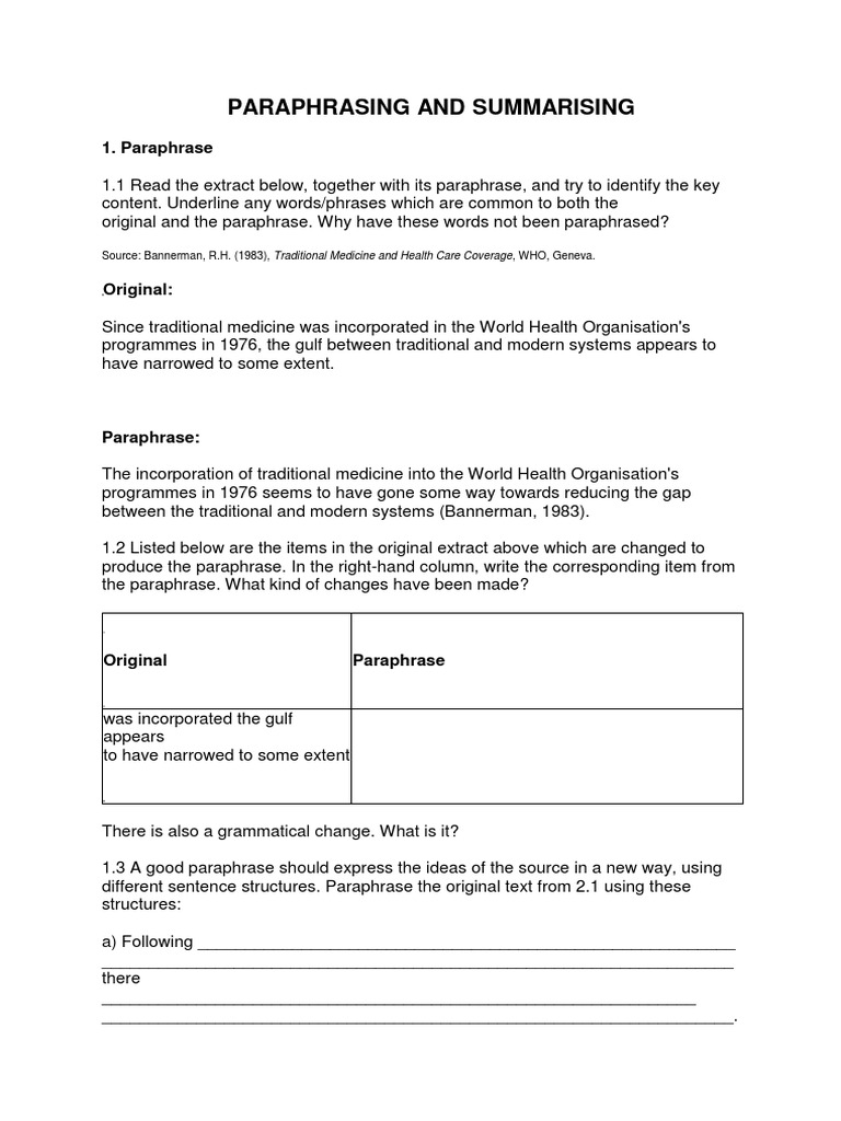 Paraphrasing and Summarising | PDF | Verb | Sentence (Linguistics)