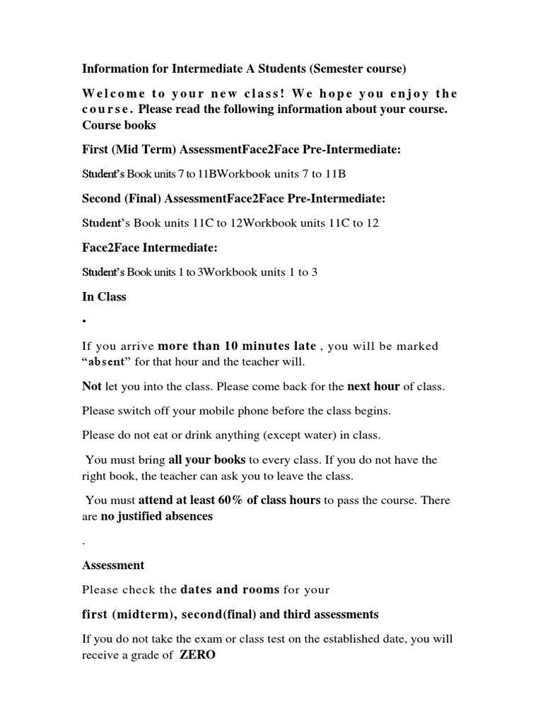 Intermediate A Course Guidelines | PDF