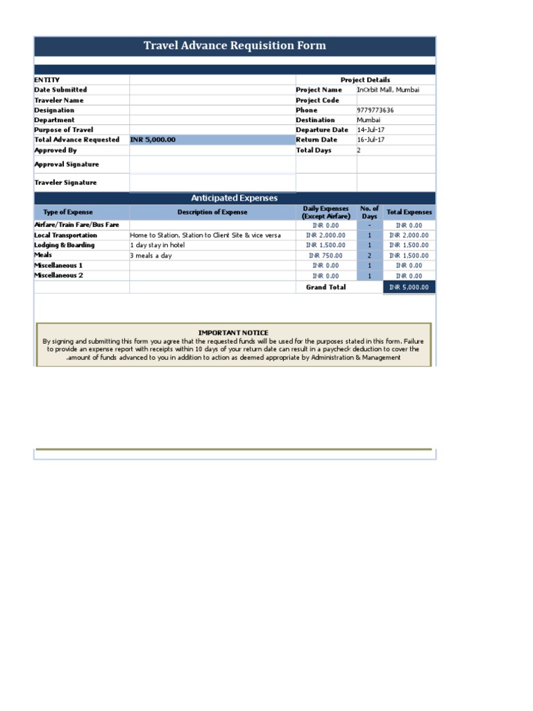 Travel Advance Requisition Form - SSEPL - Oct2016 | PDF | Transport ...