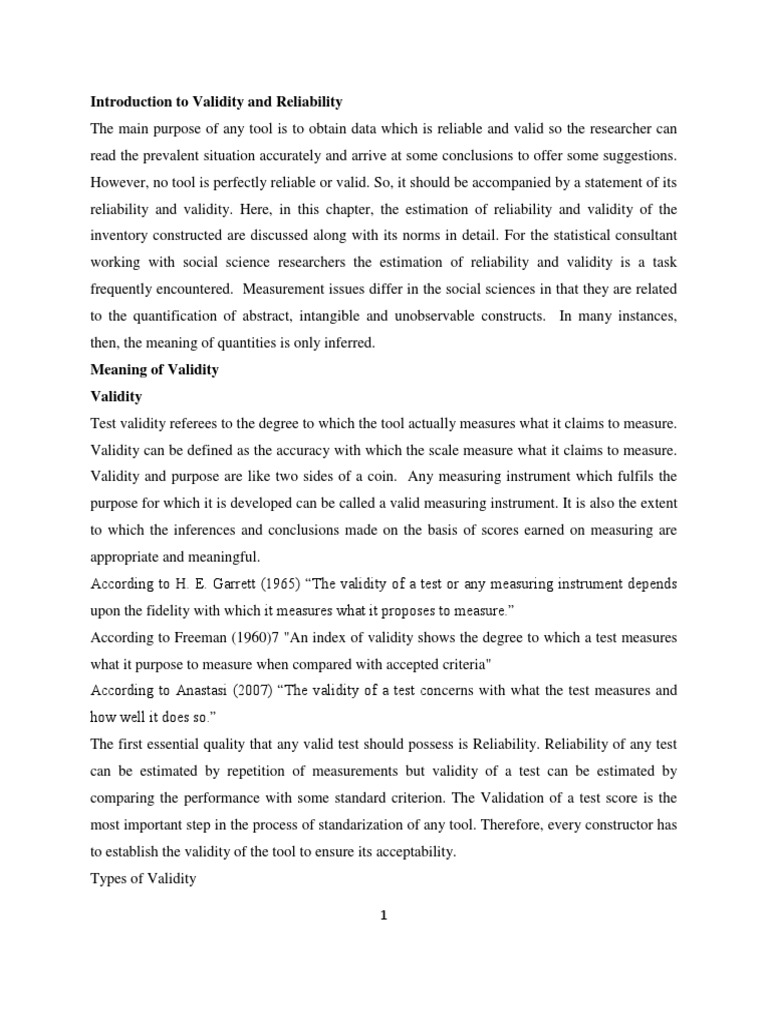 Introduction To Validity and Reliability | PDF | Validity (Statistics) | Qualitative Research