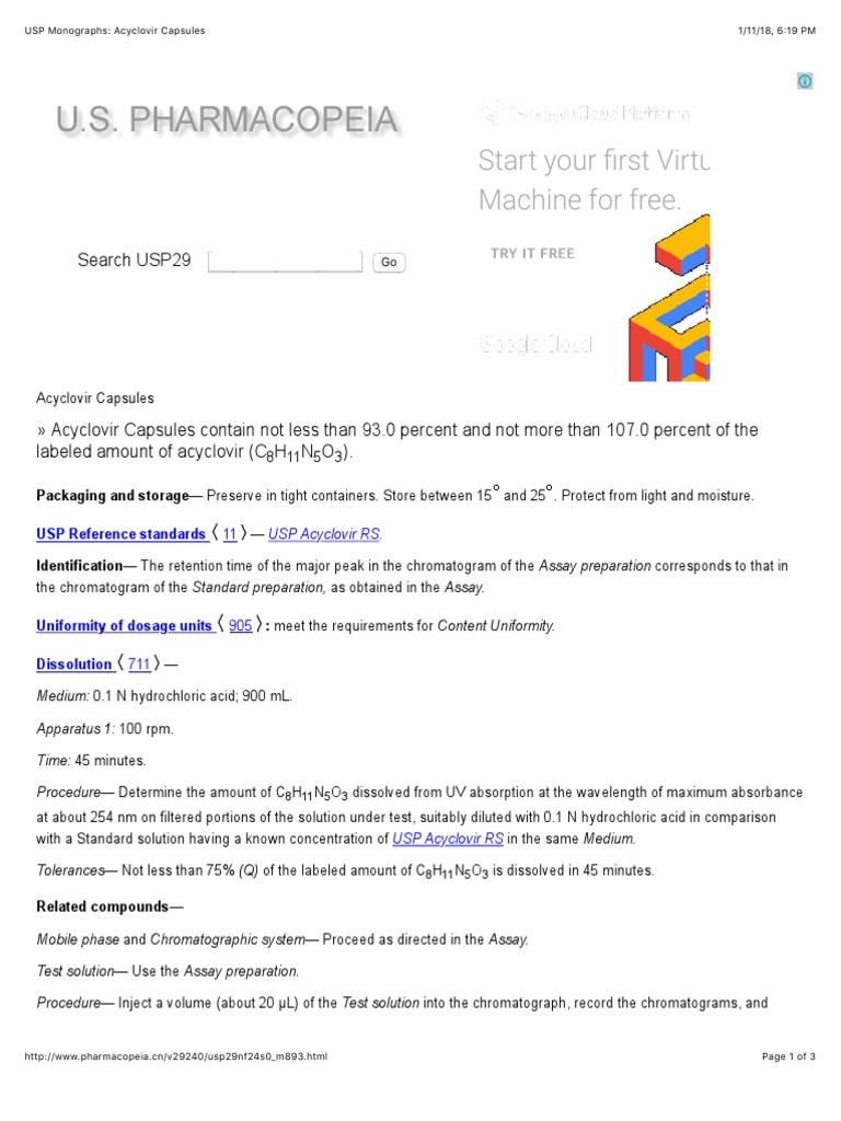 USP Monographs: Acyclovir Capsules | Chromatography | Solution