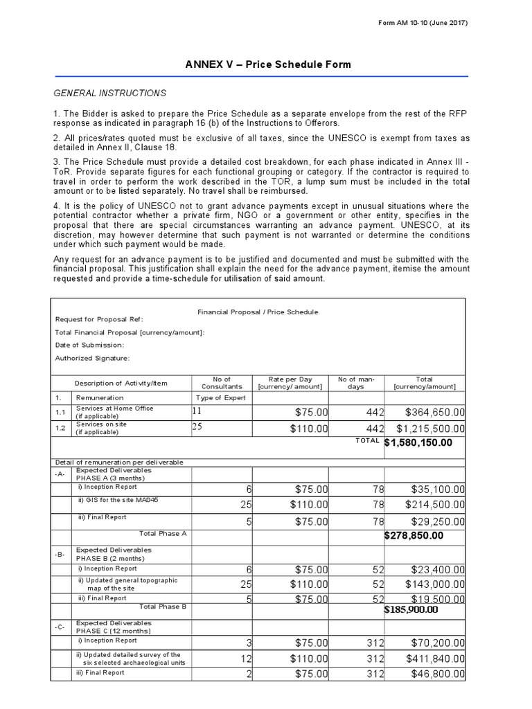 UNISCO Price Proposal Format | PDF | Request For Proposal | Prices