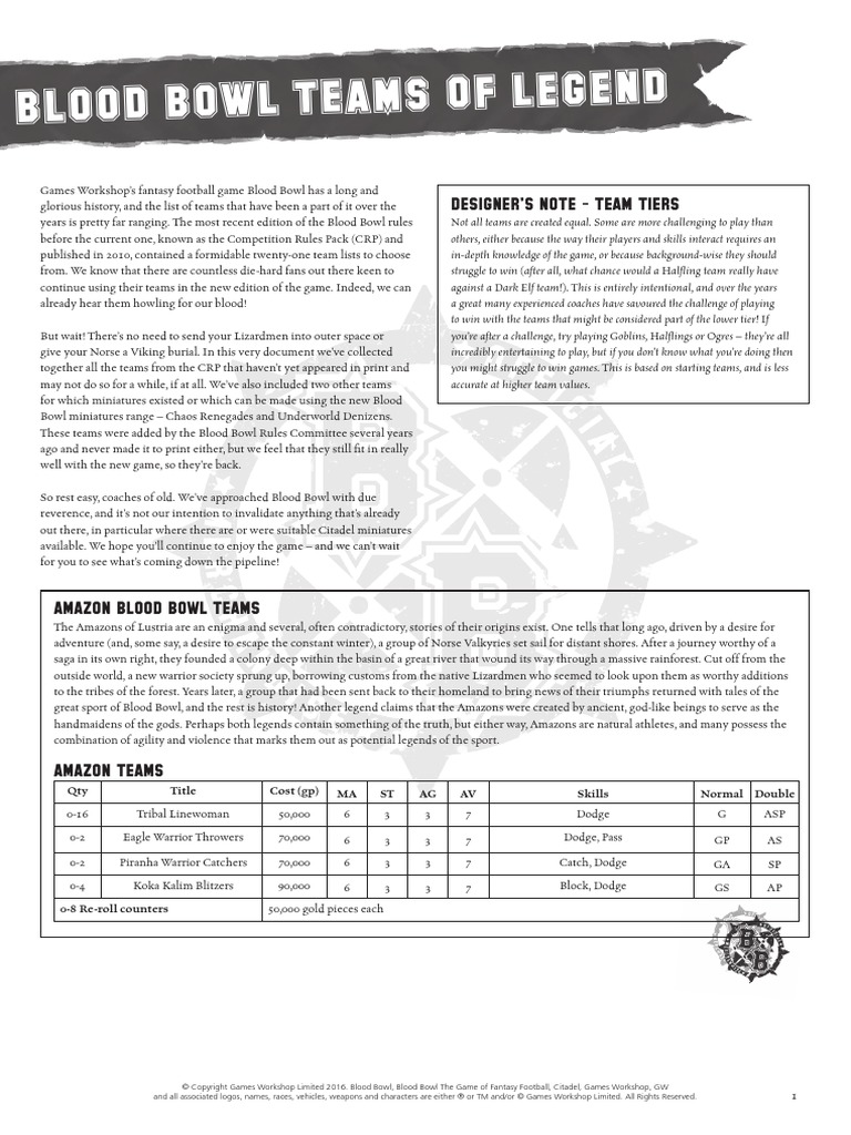 Blood Bowl Teams - of - Legend - Eng PDF | PDF