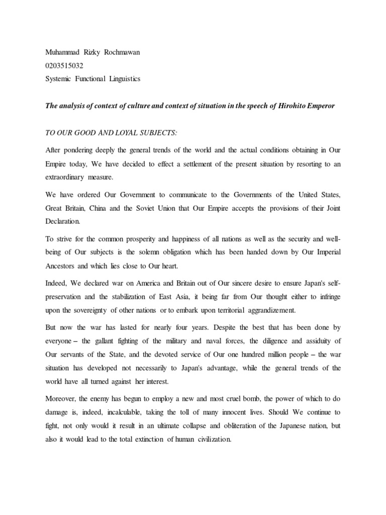 Analysis of Hirohito's Speech | Empire Of Japan | Surrender Of Japan