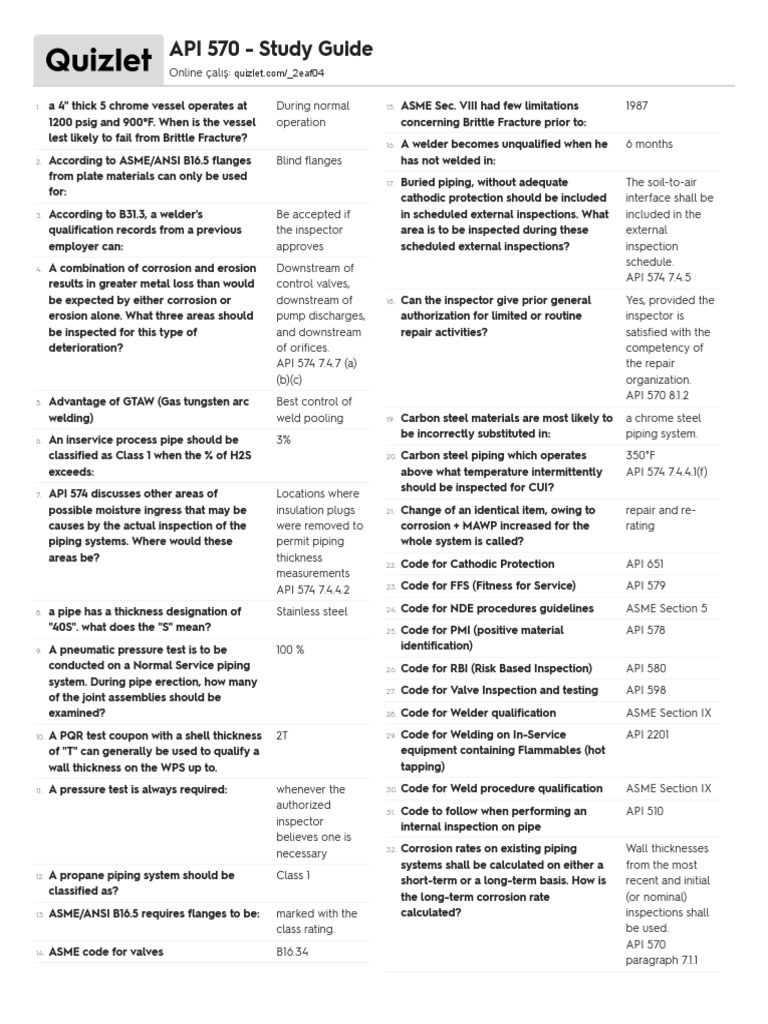 API 570 Quiz | PDF | Pipe (Fluid Conveyance) | Welding
