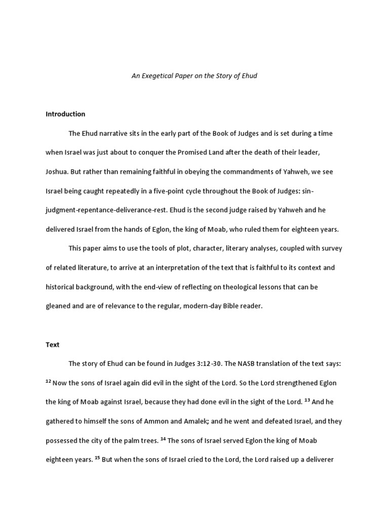 A Detailed Exegetical Analysis of the Story of Ehud, Israel's Second ...