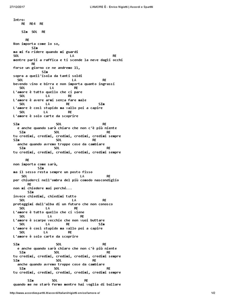 L'AMORE È - Enrico Nigiotti - Accordi e Spartiti | PDF