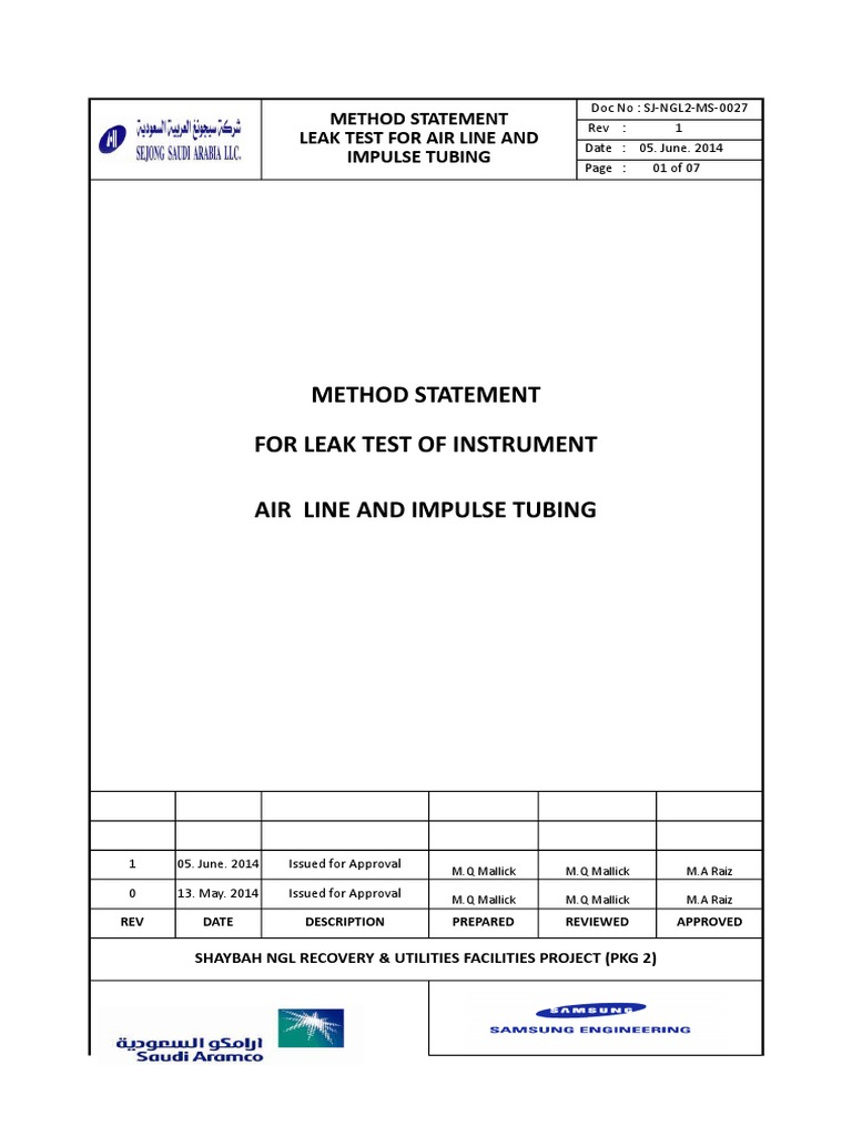 27 - MS - Leak Test Rev 1 | PDF | Leak | Construction Management