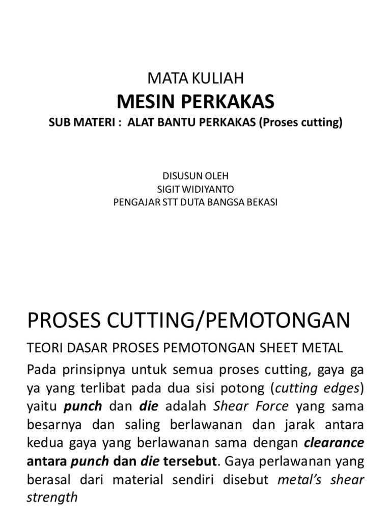 Proses Cutting dan Perhitungan Clearance | PDF | Metode & Bahan Ajar ...