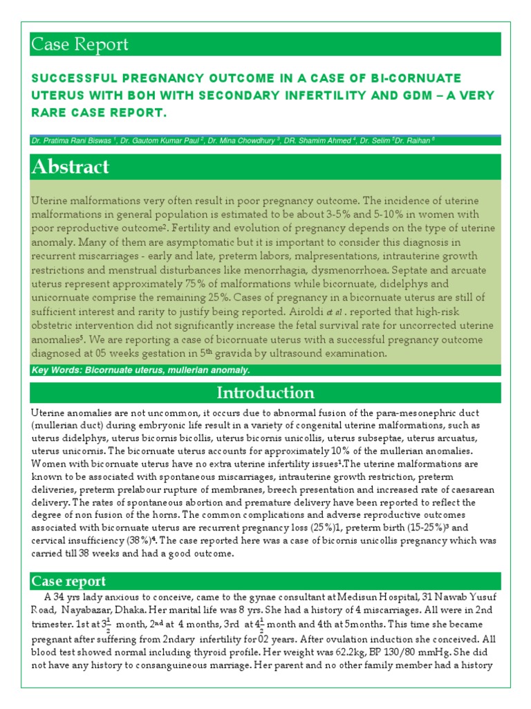 Successful Pregnancy Outcome in A Case of Bi-Cornuate Uterus With Boh ...