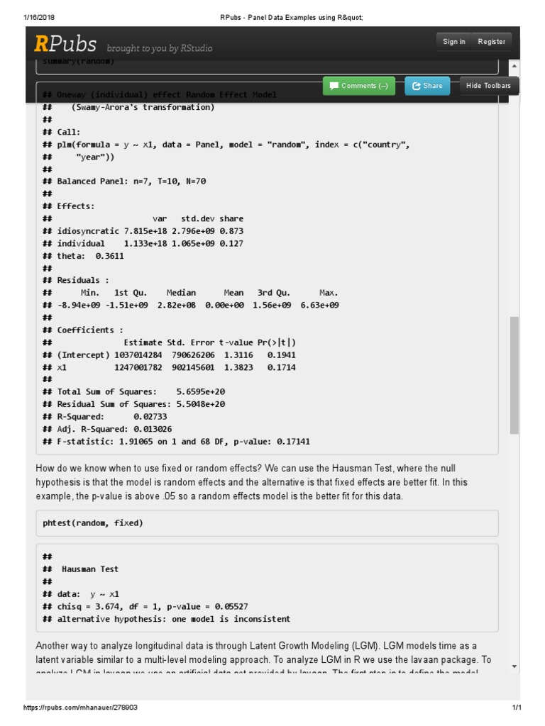 RPubs - Panel Data Examples Using R& | P Value | Coefficient Of Determination