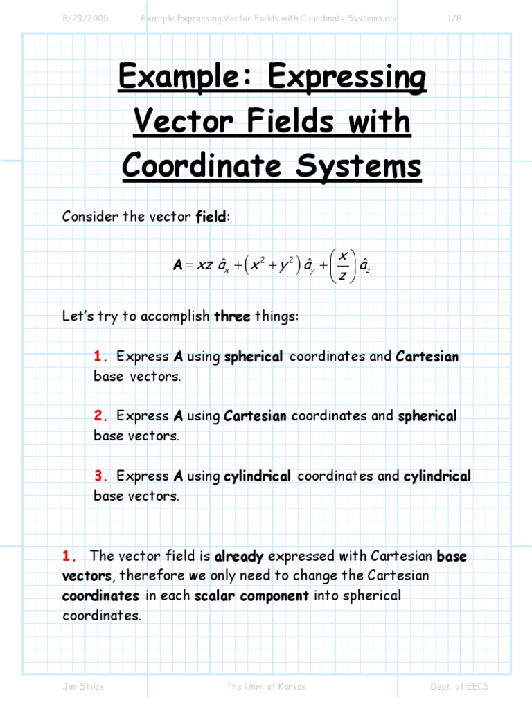 Example Expressing Vector Fields With Coordinate Systems Pdf Coordinate System Euclidean