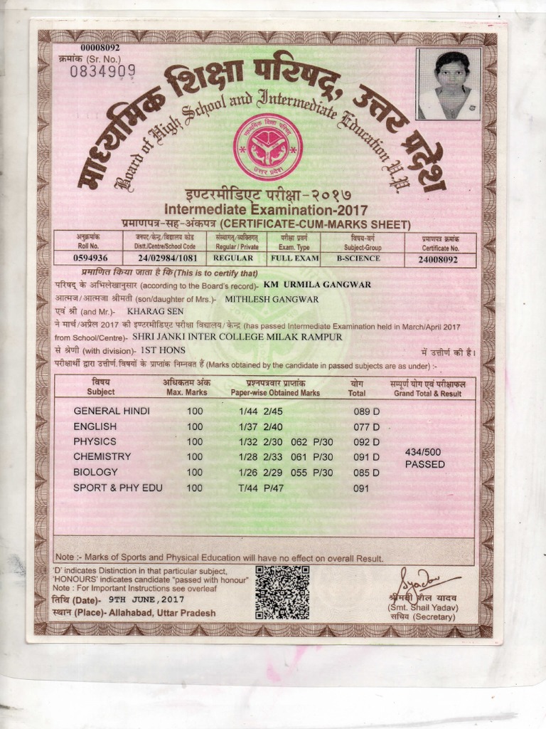 12th Marksheet | PDF