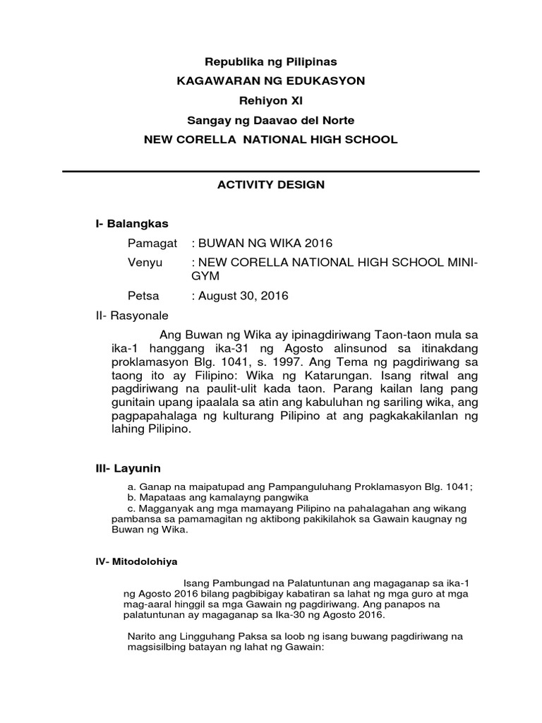 Activity Design NG Buwan NG Wika 2016 | PDF