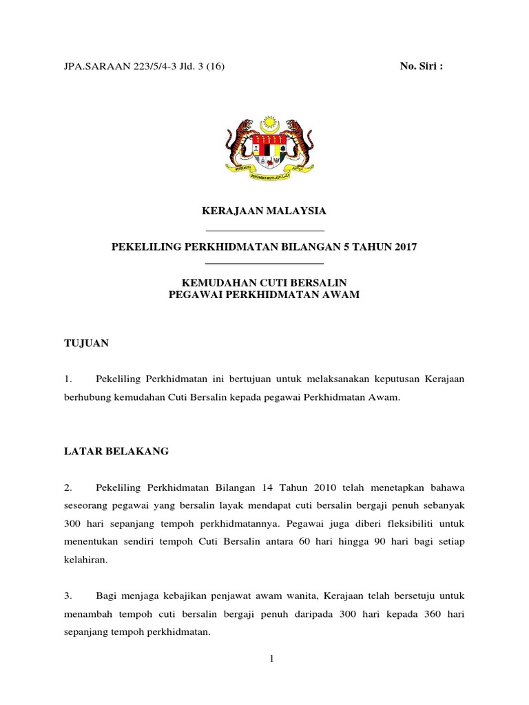 Kemudahan Cuti Bersalin Pegawai Perkhidmatan Awam | PDF Kemudahan Cuti Bersalin Pegawai Perkhidmatan Awam | PDF