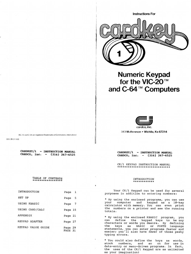 Cardco Cardkey User Manual | PDF | Computer Keyboard | Basic