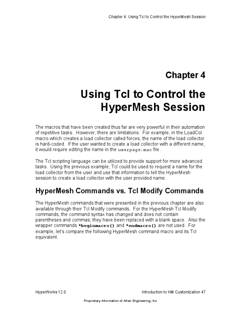 04 Chapter 4 Using TCL To Control The HyperMesh Session 12 1 PDF | PDF | Scripting Language ...