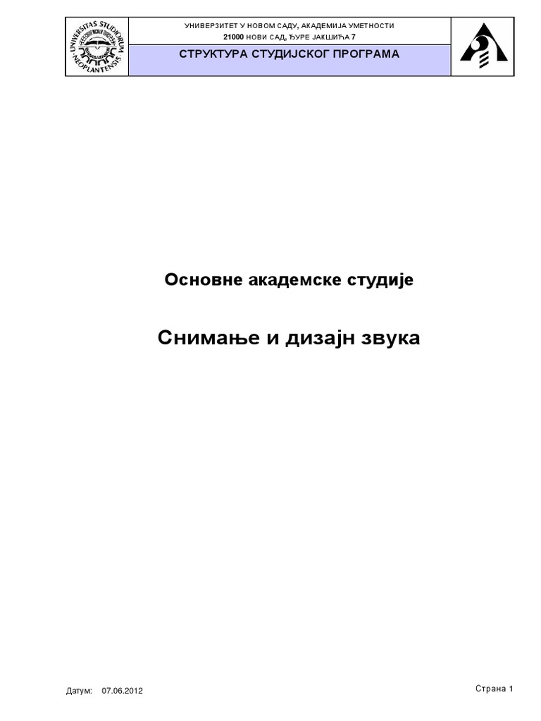 Snimanje I Dizajn Zvuka | PDF