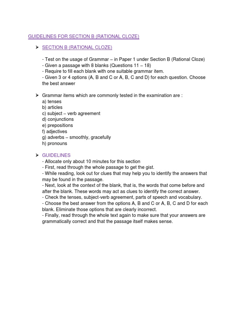 Guidelines For Section B | PDF | Grammatical Number | Verb