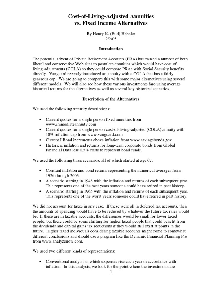 Cost-of-Living-Adjusted Annuities vs. Fixed Income Alternatives | PDF ...