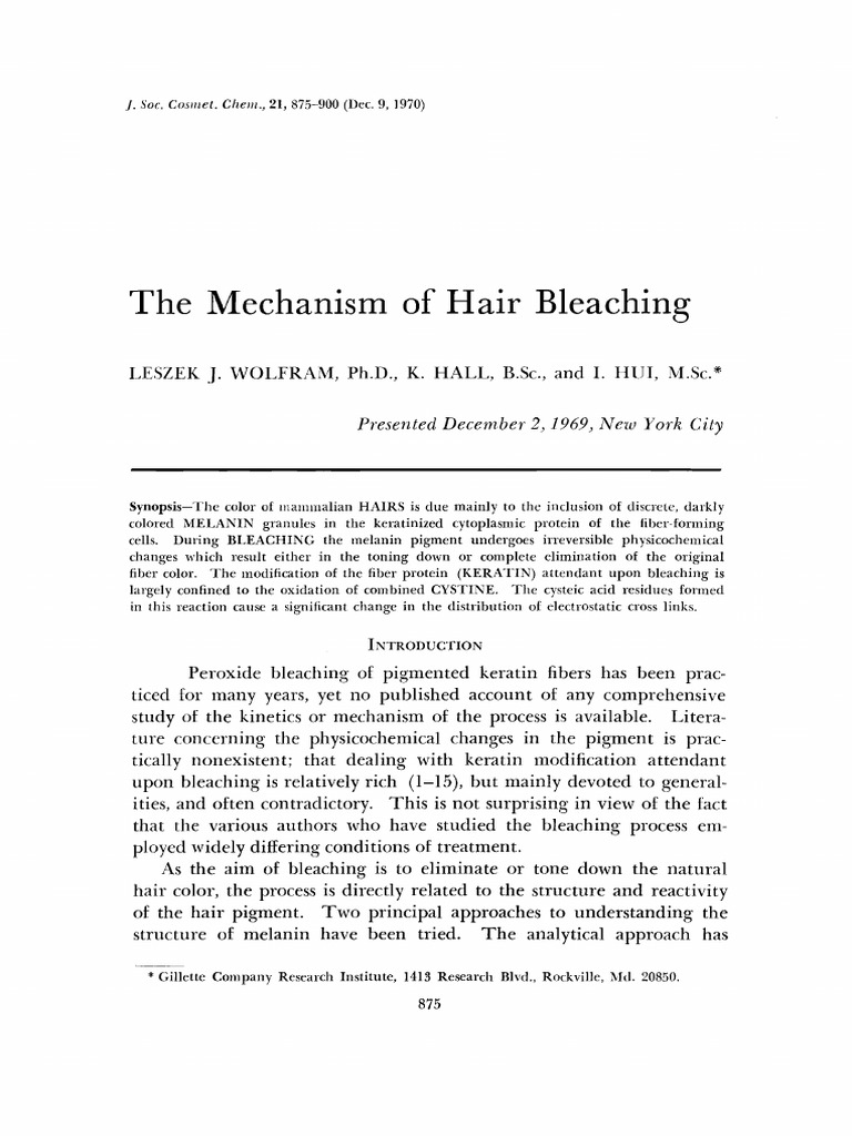 The Mechanism of Hair Bleaching PDF | PDF | Hydrogen Peroxide | Amino Acid