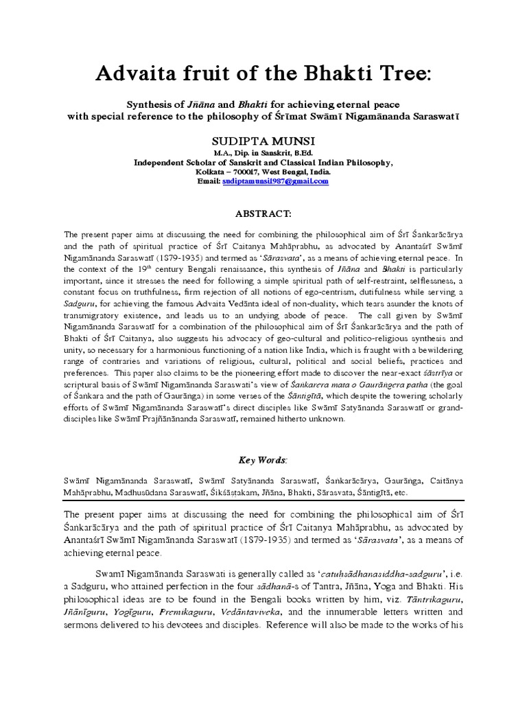 Advaita Fruit of The Bhakti Tree - Sudipta Munsi - Full Paper | PDF ...