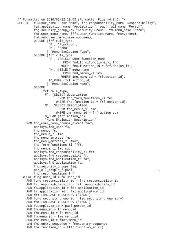 SQL Query User Responsibility Menus | PDF | Menu (Computing ...