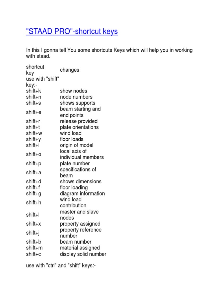 STAAD Pro Shortcut Keys Guide | PDF