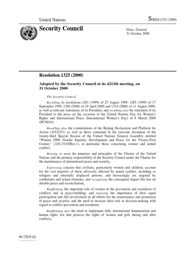 Resolution 1325 PDF | PDF | Peacekeeping | Treaty