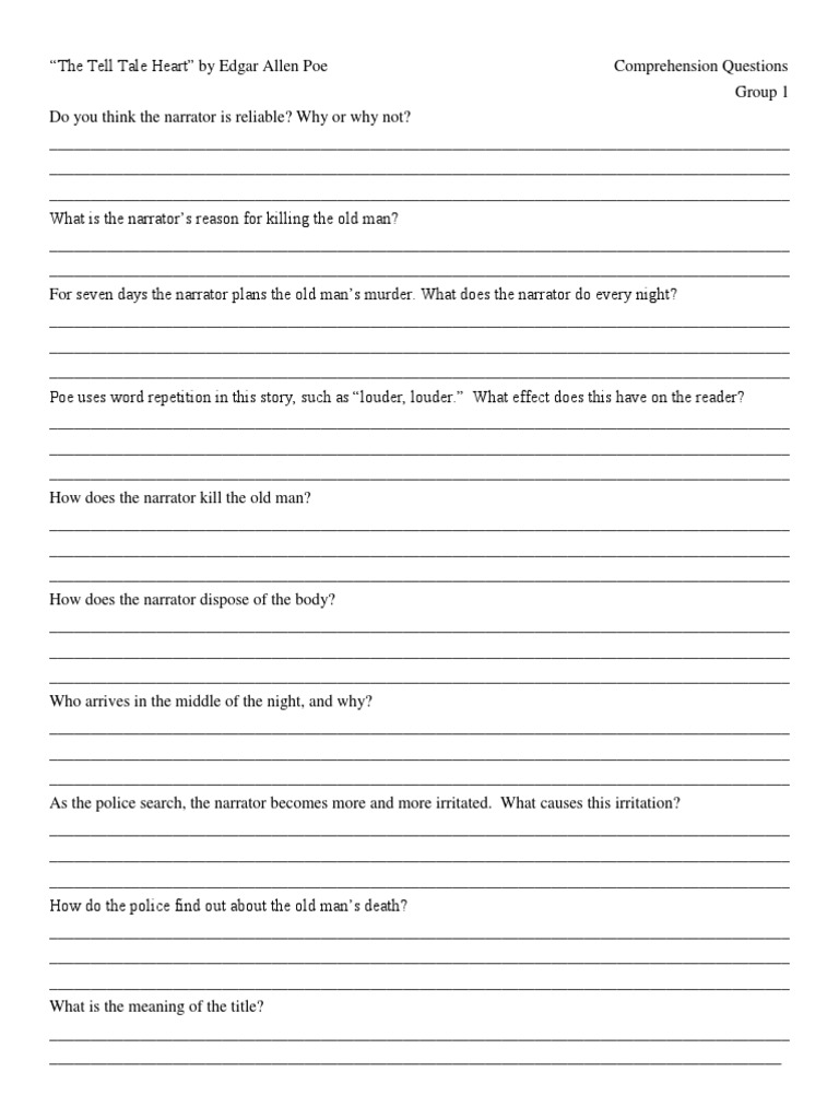 Comprehension Questions for "The Tell-Tale Heart" | PDF | Narration