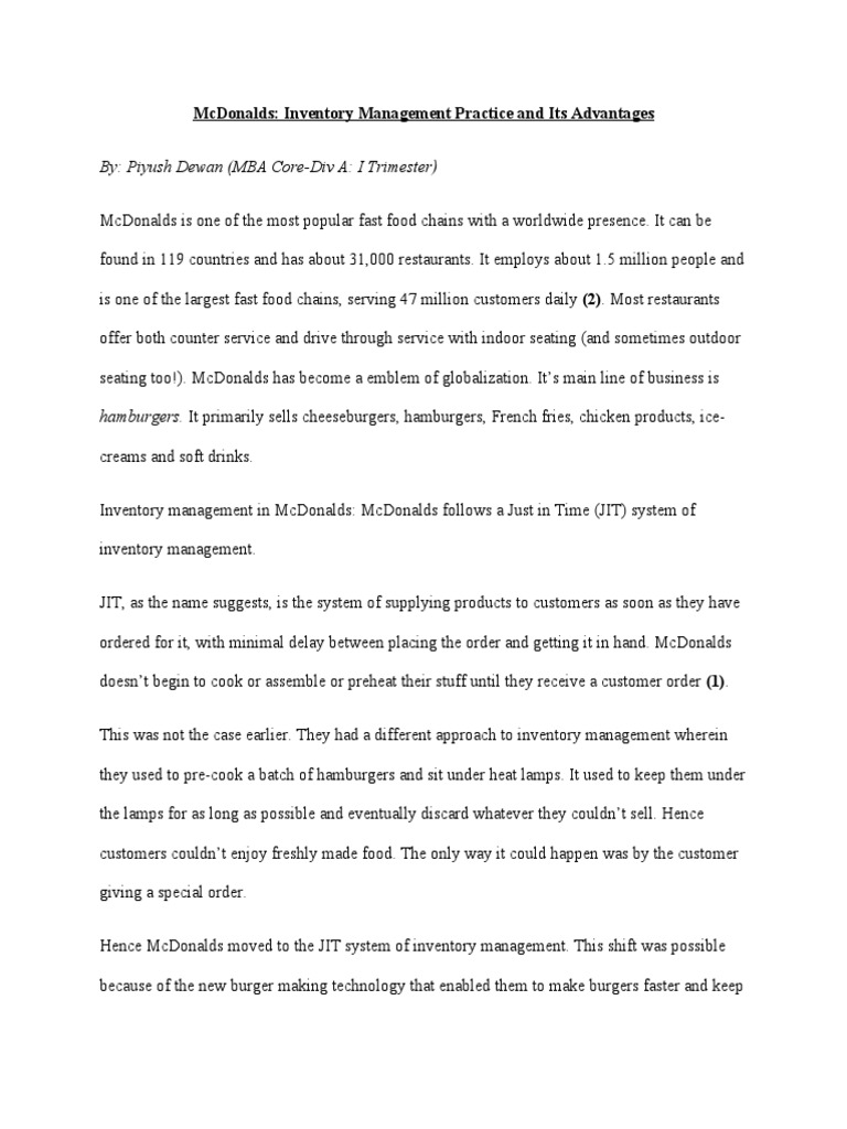 McDonalds Inventory Management Practice | PDF | Mc Donald's | Fast Food ...