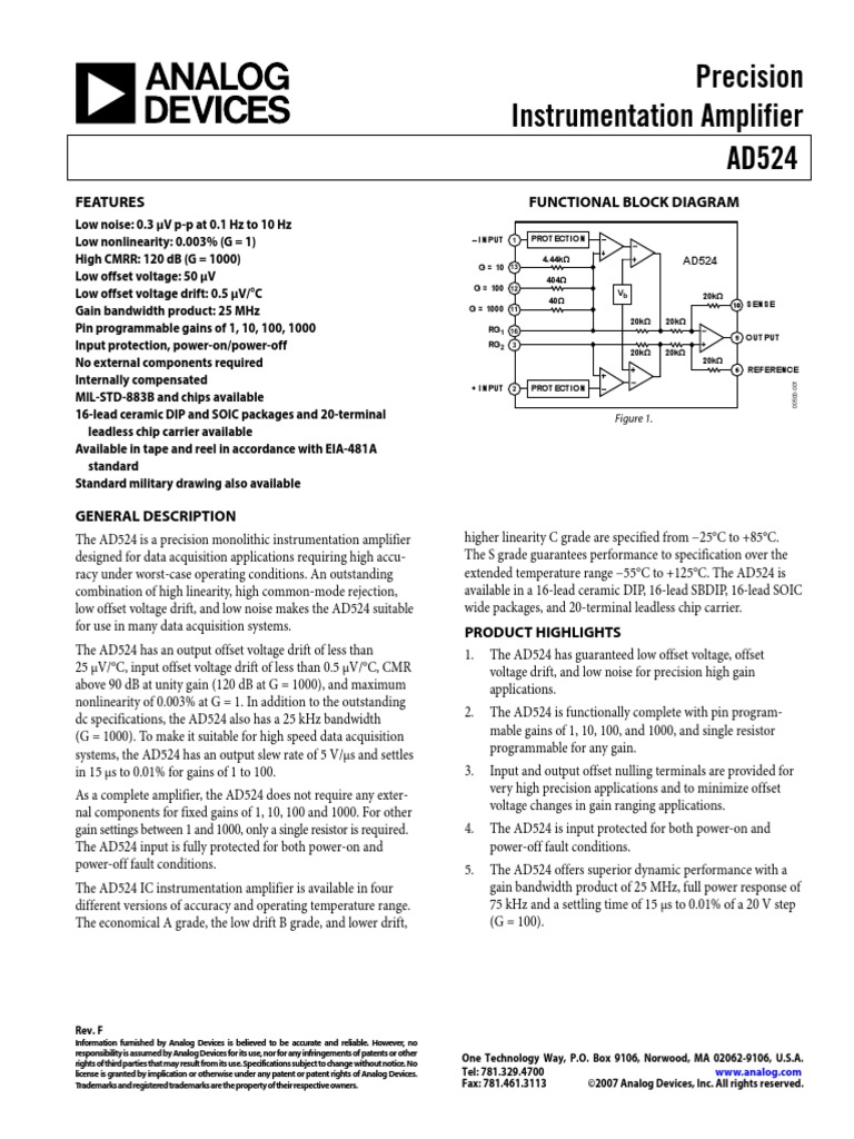 AD524 | PDF | Amplifier | Electrical Engineering