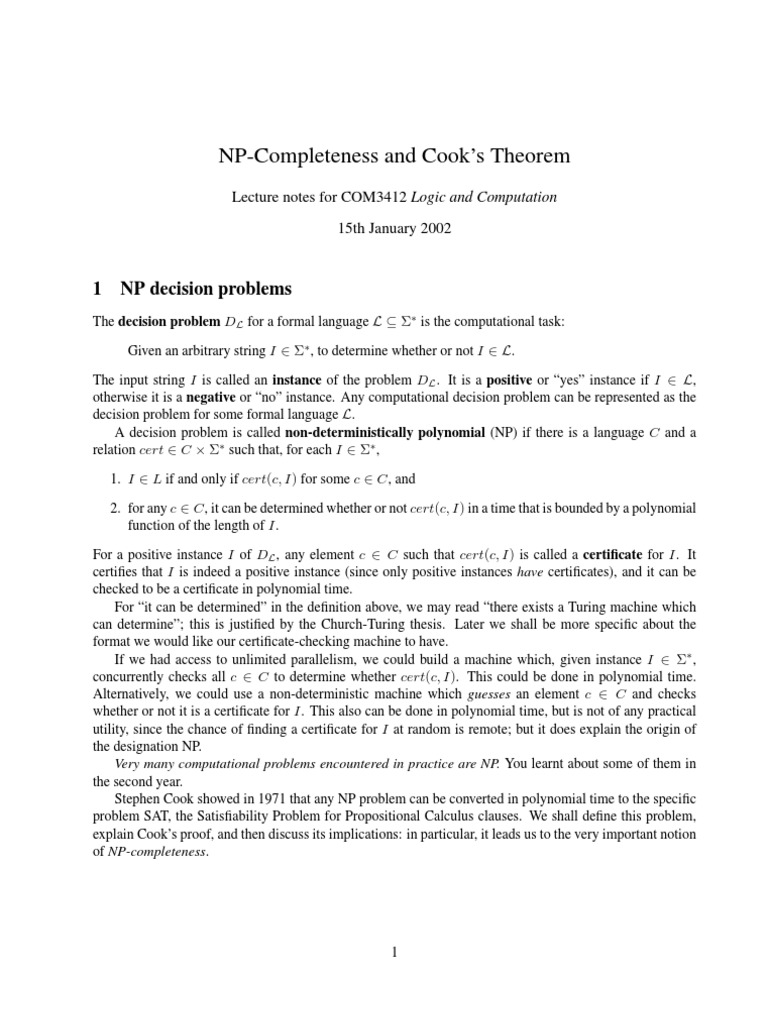 NP-Completeness and Cook's Theorem | PDF | Time Complexity | Computational Complexity Theory