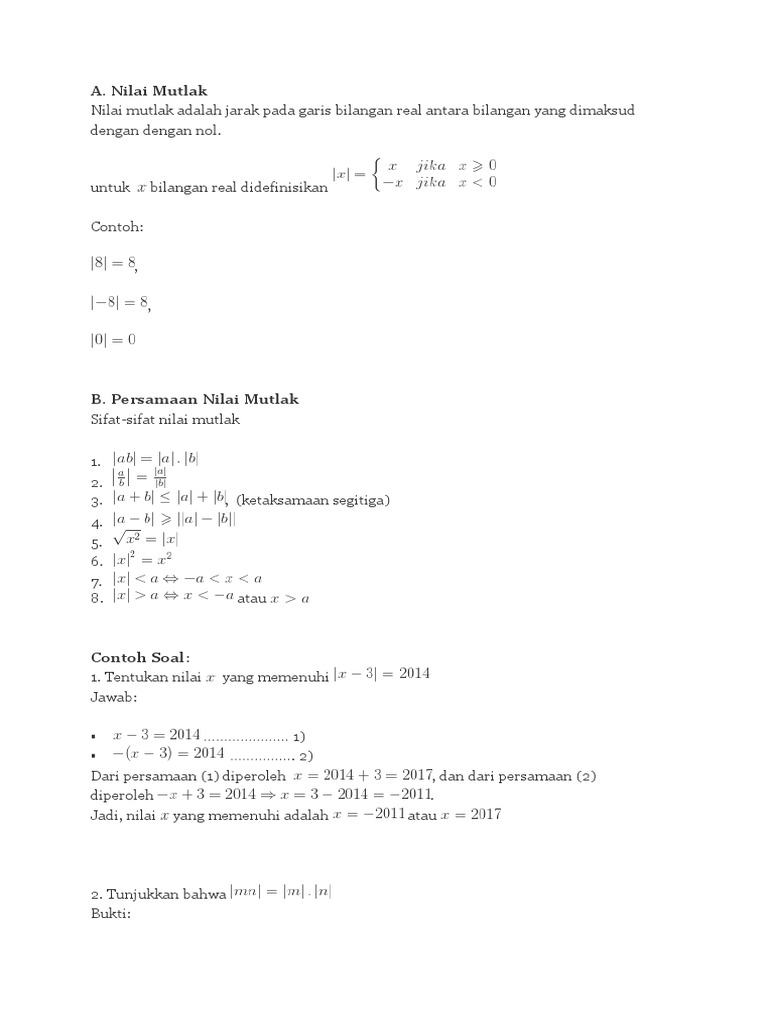 Panduan Lengkap Nilai Mutlak dan Pertidaksamaan | PDF | Metode & Bahan Ajar