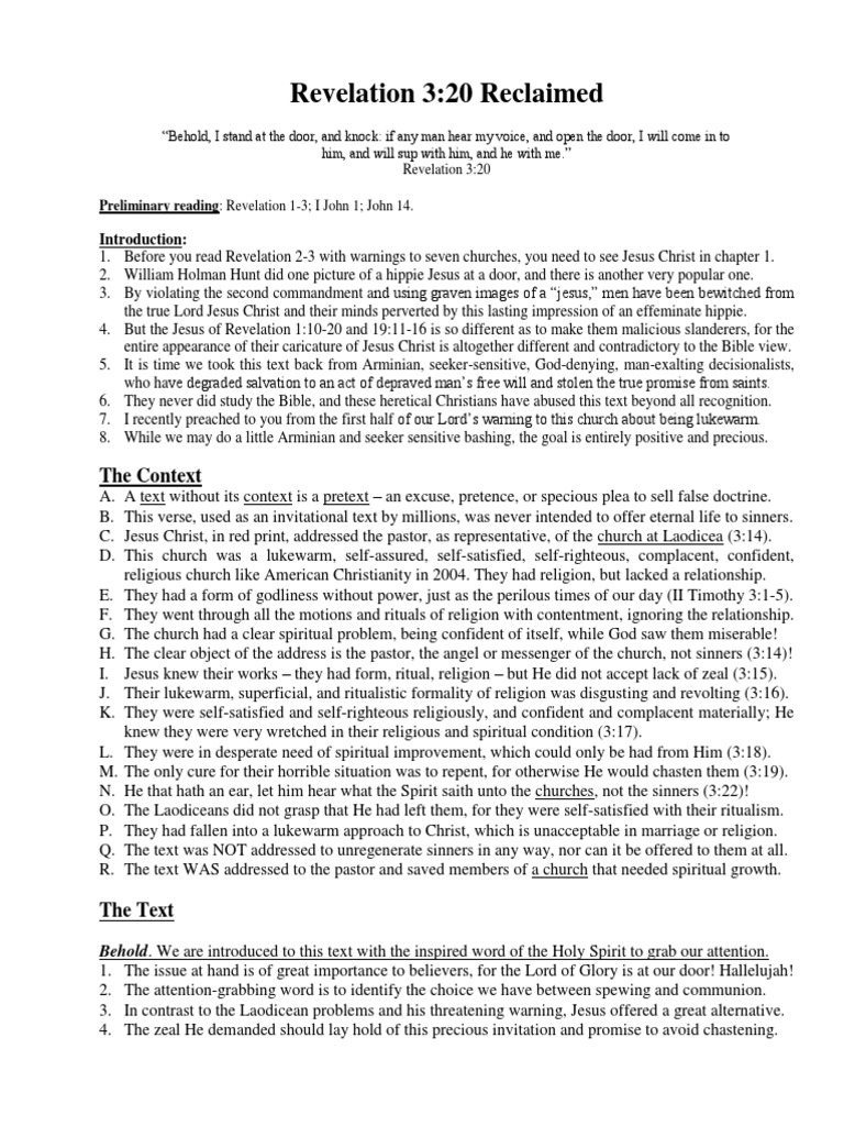 Revelation 3 20 Reclaimed | PDF | God In Christianity | Epistle To The ...