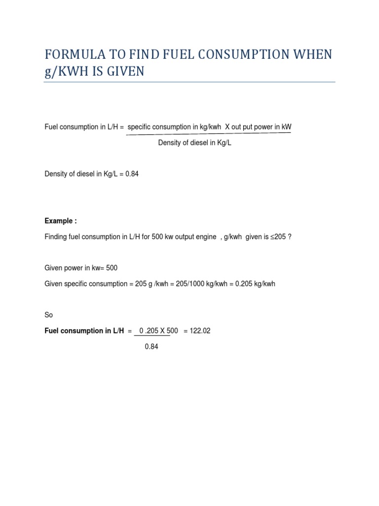 Fuel Consumption Formula