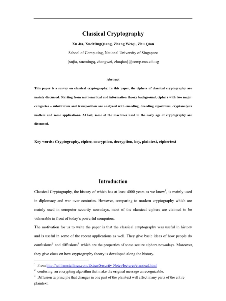Classical Cryptography | PDF | Cipher | Cryptography
