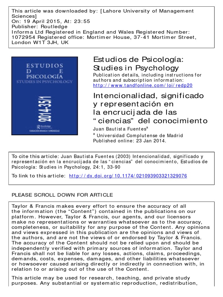 Intencionalidad, Significado y Representación en La Encrucijada de Las ...