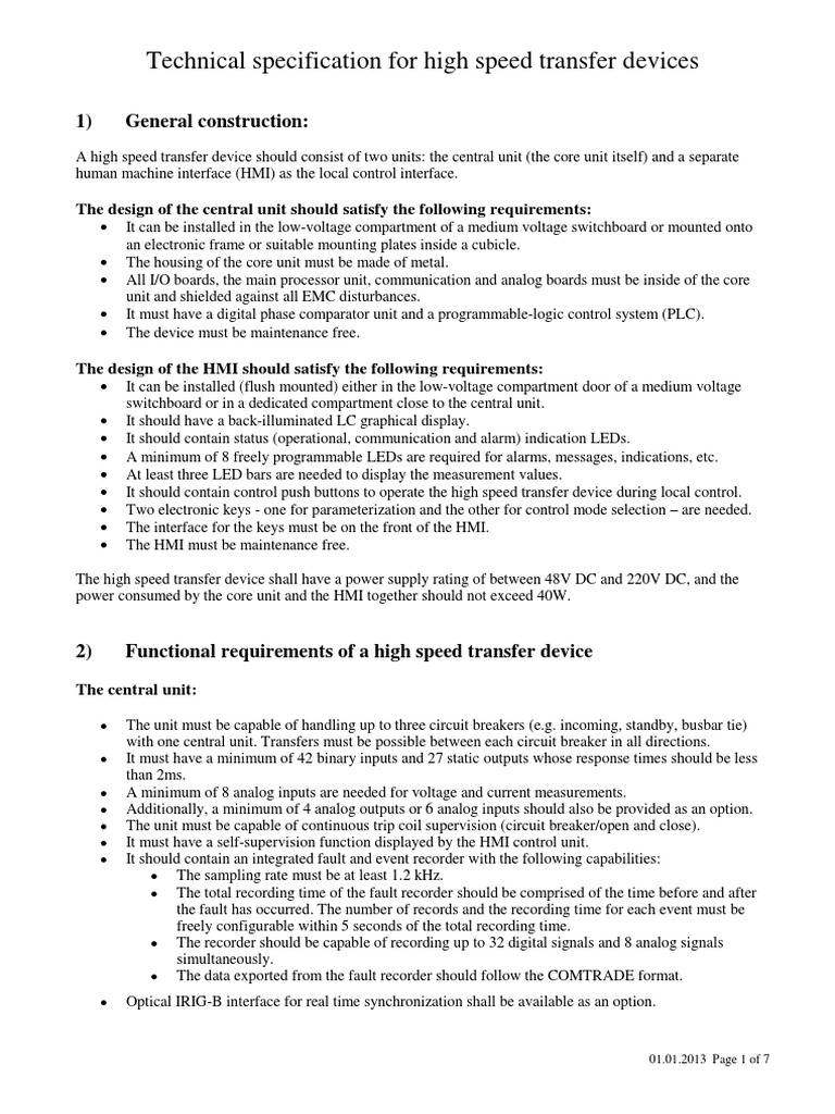 2013-10-01 Technical Specification - Rev. 3 | PDF | Electrical ...