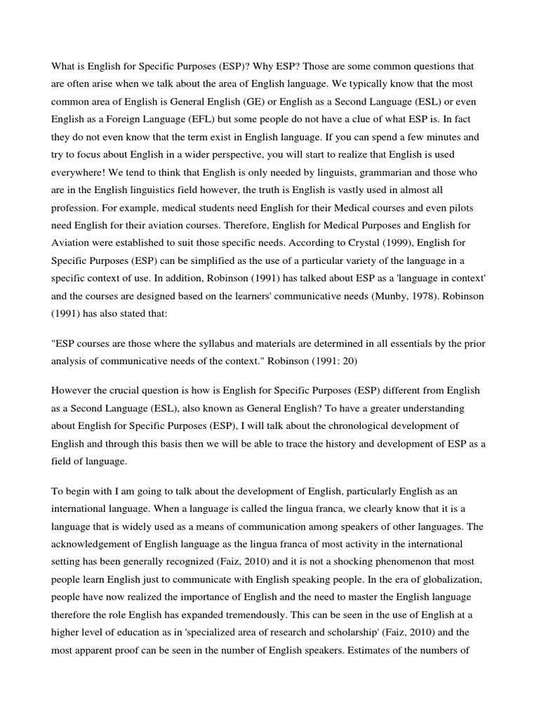 What Is English For Specific Purposes | PDF | English As A Second Or ...