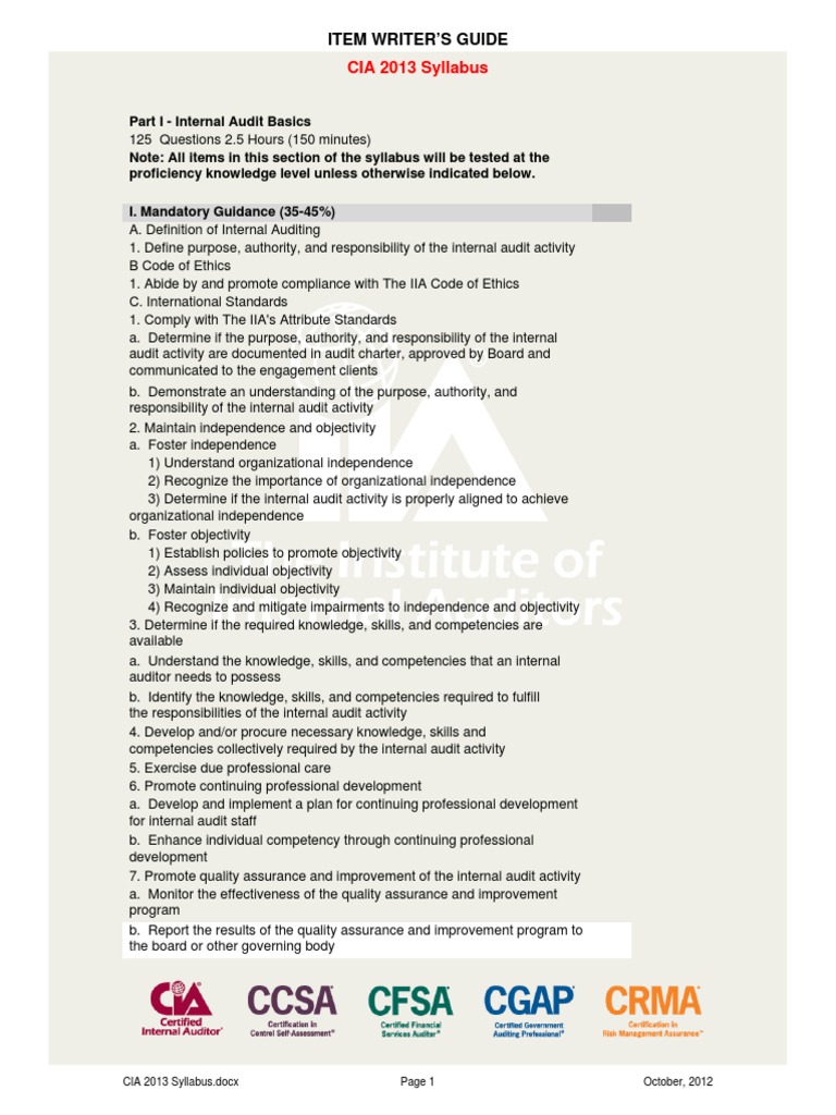 CIA Syllabus | PDF | Internal Audit | Audit