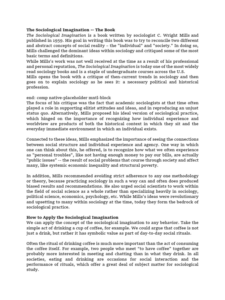 The Sociological Imagination | PDF | Sociology | Behavioural Sciences