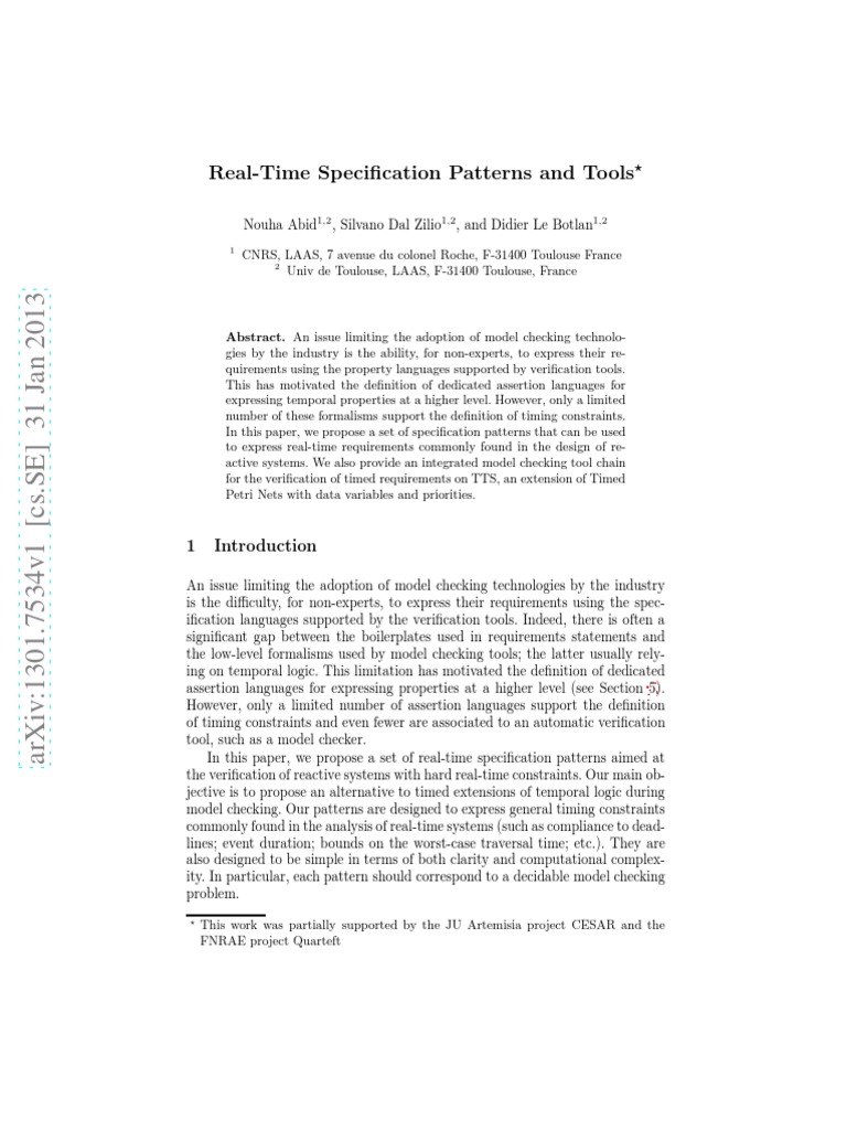 Real-Time Specification Patterns and Tools: Abstract | PDF | Formal Verification | Thread ...